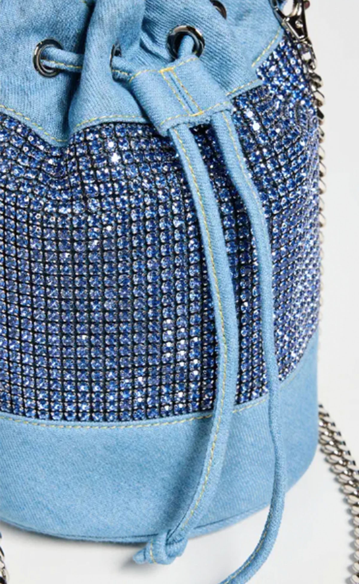 Blue Denim and Crystal Bucket Bag | BruceGlen