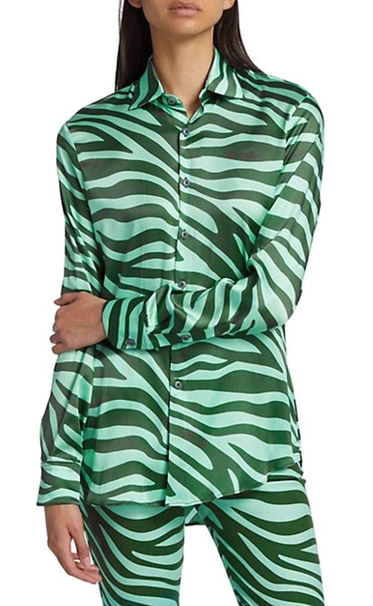 Mint Zebra Silk Button Up Shirt | bruceglen | BruceGlen